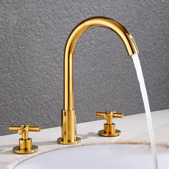 Goose Neck Bathroom Basin Faucet 2 Handle Hot and Cold Water Sink ...