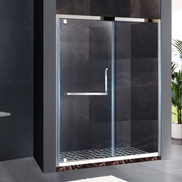 Glass and Metal Shower Bath Door Simple One-Line Shower Door - Clearhalo