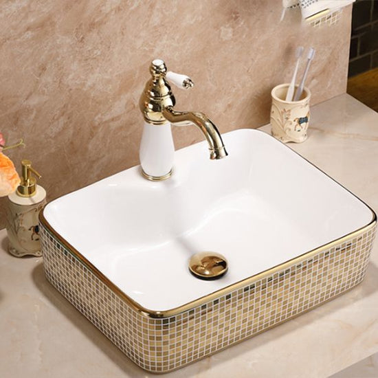 Traditional Bathroom Sink Porcelain Round Vessel Lavatory Sink with Pop ...