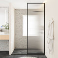 Black Full Frame Fixed Shower Screen Tempered Glass Shower Door - Clearhalo