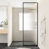 Black Full Frame Fixed Shower Screen Tempered Glass Shower Door - Clearhalo