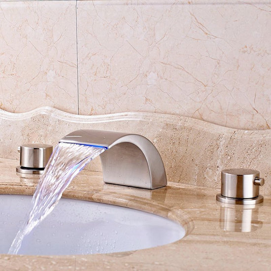 Double Handle Widespread Bathroom Faucet Modern LED Lavatory Faucet ...