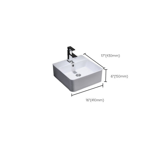Contemporary Vessel Bathroom Sink Rectangular White Ceramic Overflow ...