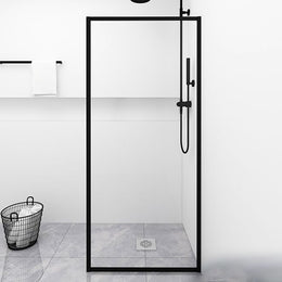 Fixed Black Shower Screen Full Frame Half Partition Shower Door - Clearhalo