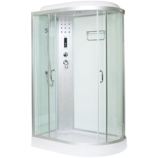 Framed Neo-Round Shower Kit Double Sliding Shower Stall with White Base ...