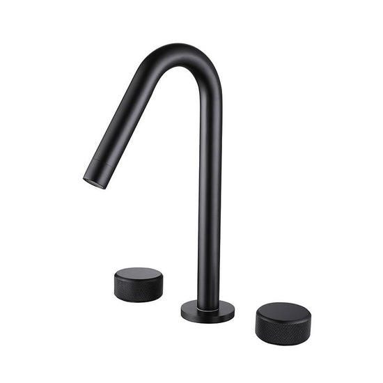 Circular Bathroom Faucet with Gooseneck Arc 3 Hole Widespread Bathroom ...