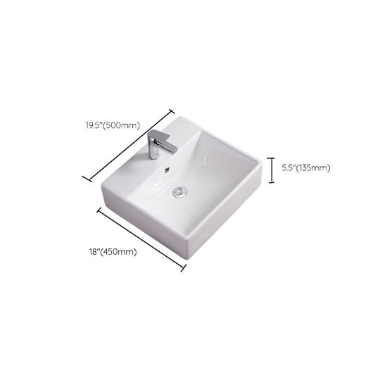 Bathroom Sink White Rectangle Overflow Ceramic One Hole Sink with Faucet - Clearhalo