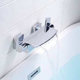 Modern Bathroom Faucet Copper Wall Mount Waterfall with Handheld Shower ...