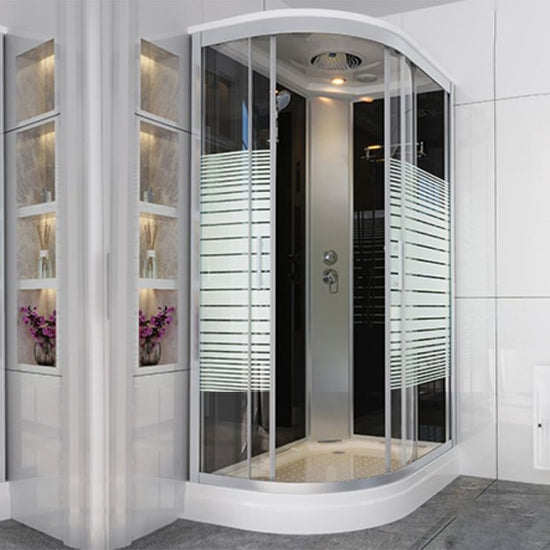 Contemporary Round Shower Stall Double Sliding Frosted Framed Shower ...