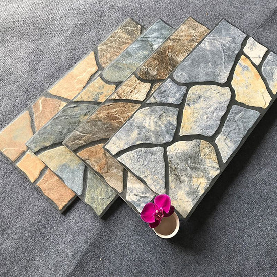Modern Style Waterproof Wall Tile Stacked Stone Texture Straight Edge ...