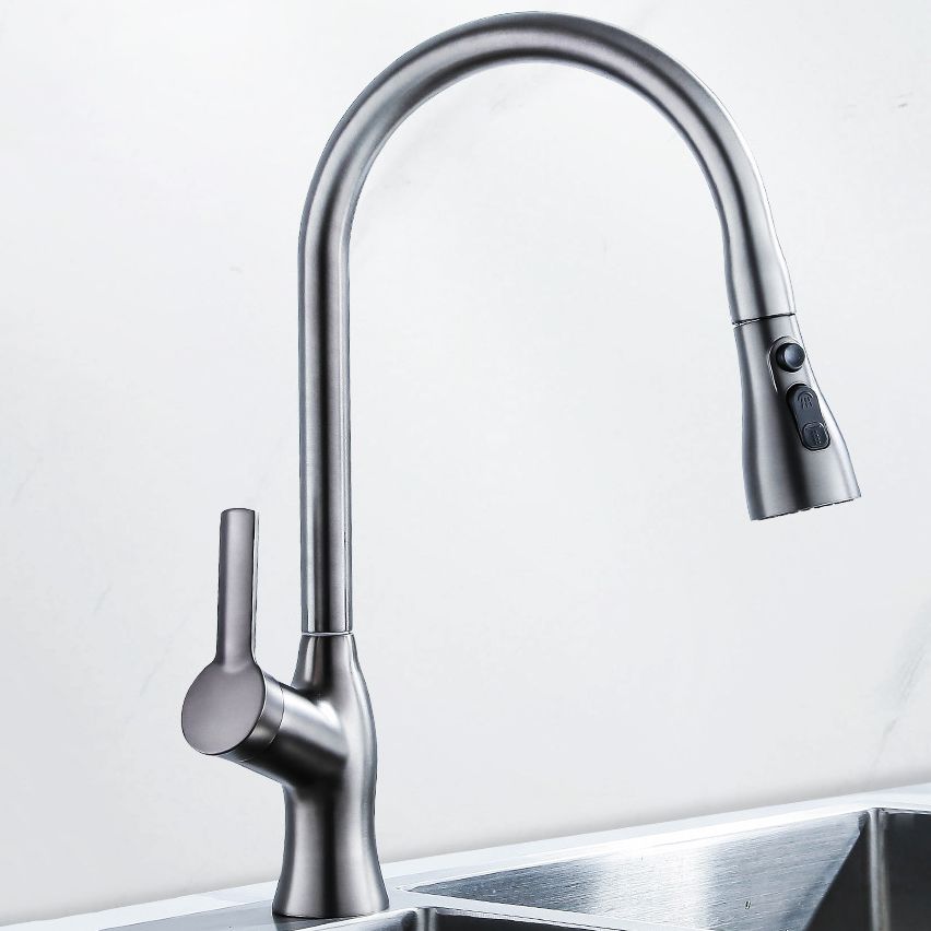 Contemporary Retractable Kitchen Faucet Copper Single Handle High Arc ...