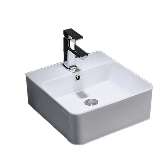 Contemporary Vessel Bathroom Sink Rectangular White Ceramic Overflow ...