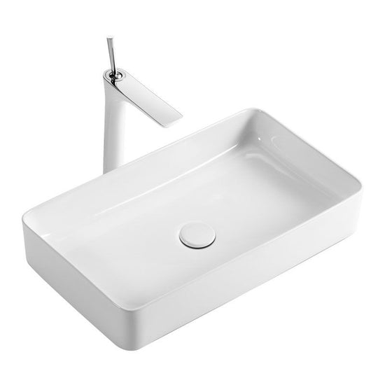 White Bathroom Sink Ceramic Rectangular Bathroom Sink with Faucet ...
