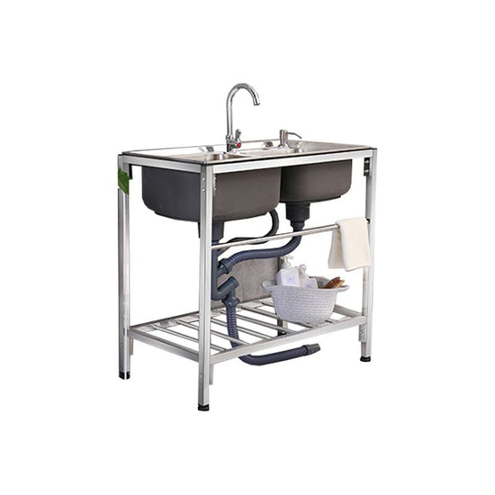2-Bowl Sink Stainless Steel Kitchen Sink with Drain Assembly and Base ...
