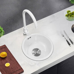 Basic Bar Sink Stainless Steel Round White Kitchen Sink with Faucet ...