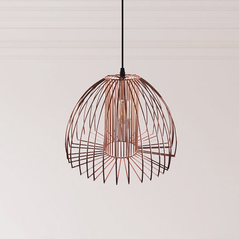 Industrial Wire Frame Ceiling Pendant Light 1 Bulb Metallic Hanging ...