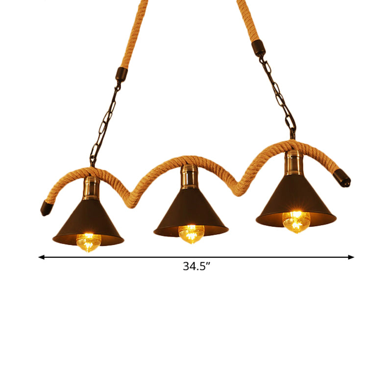 Cone Shape Island Ceiling Light Rustic Metal Ceiling Light with Rope ...