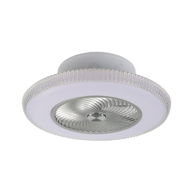 Modern Round Fan Light Fixture Metallic LED Parlour Semi Flush in White ...