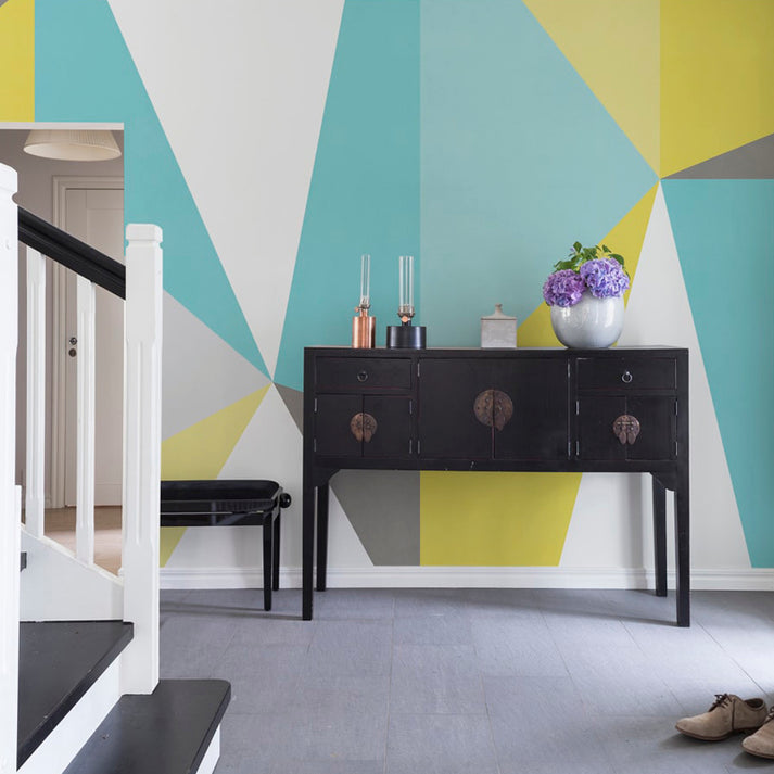 Mid Century Triangle Wall Murals Multicolored Geometric Wall Covering ...