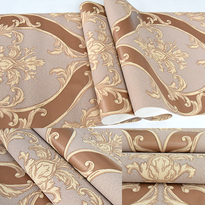 European Ogee Wallpaper Flock Moisture Resistant Dark Color Wall Art ...