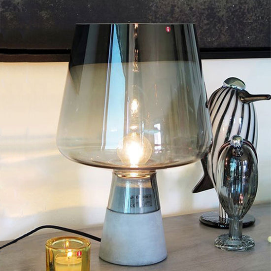 Open-Top Table Lamp Modern Grey/Brown/Clear Glass 1 Light Reading Night ...