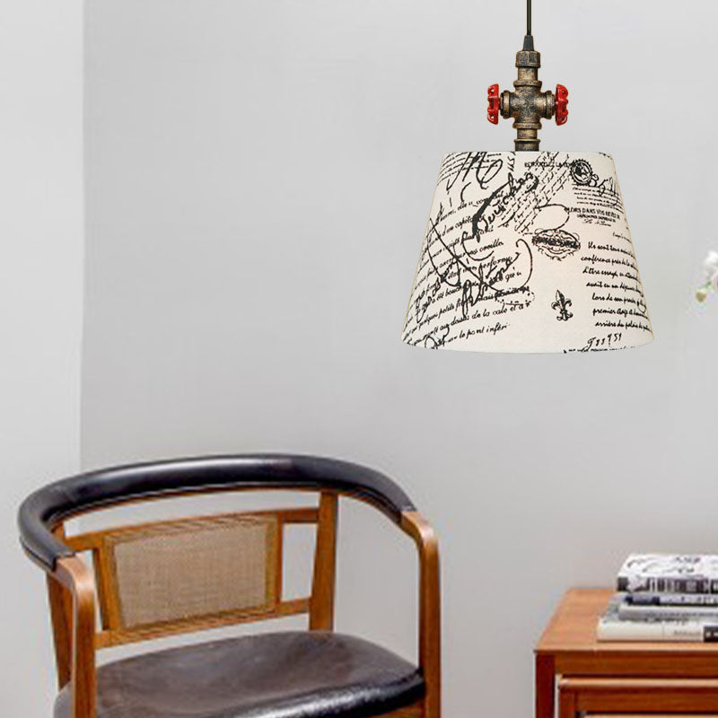 Iron Water Pipe Ceiling Light Fixture with Black/Beige Conic Shade ...