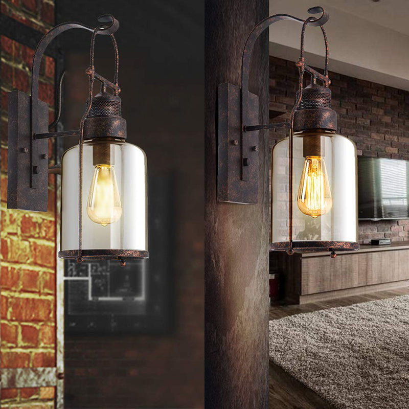 One Bulb Clear Glass Sconce Light Fixture Traditional Rust Cylinder ...