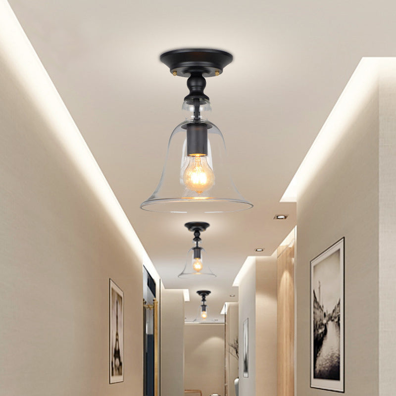 One Bulb Ceiling Lighting Industrial Flared Shade Clear Glass Semi ...