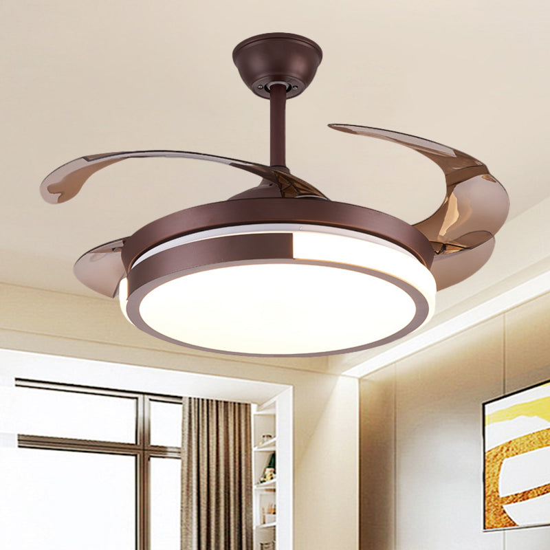 Modernist Round Hanging Fan Light Metallic Living Room LED Semi Flush ...