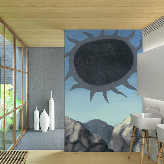 Surrealistic Sun Painting Mural Decal in Grey-Blue Living Room Wall ...