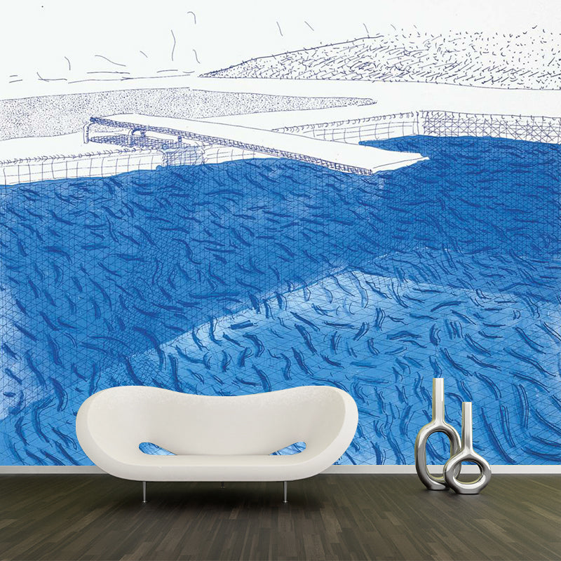 Blue-White Artistry Wallpaper Murals Whole Swimming Pool with Fishes ...
