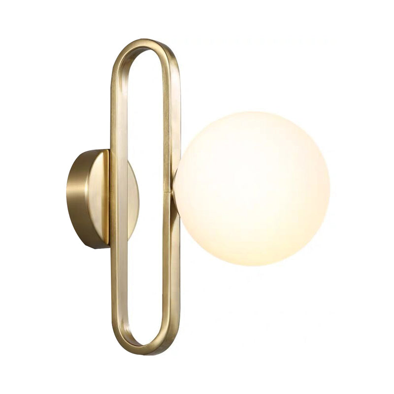 Opal Glass Sphere Sconce Light Simplicity Single Light Gold Wall ...