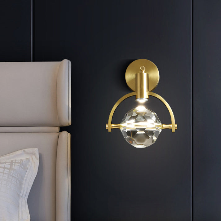 LED Sphere Wall Mount Lamp Modern Gold Translucent Beveled Crystal Wall ...