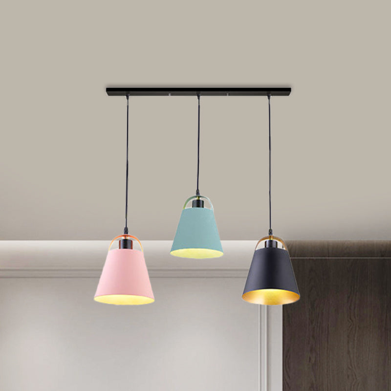 Gray/Blue Bucket Ceiling Light Contemporary Style Metallic 3 Bulbs ...