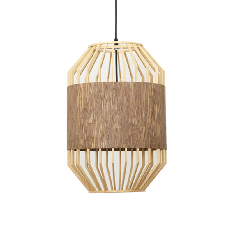 Countryside Cylindrical Ceiling Lighting Bamboo and Wood 1 Bulb Beige ...