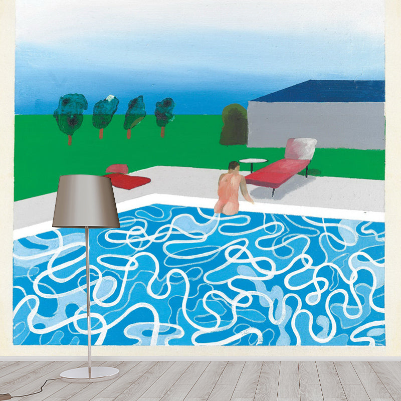 Blue-Green Pop Art Mural Decal Full-Size Pool Painting Wall Covering ...