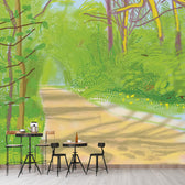 Modern Art Forest Path Murals Wallpaper in Yellow-Green Living Room ...