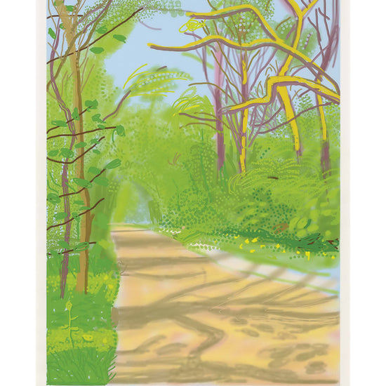 Modern Art Forest Path Murals Wallpaper in Yellow-Green Living Room ...