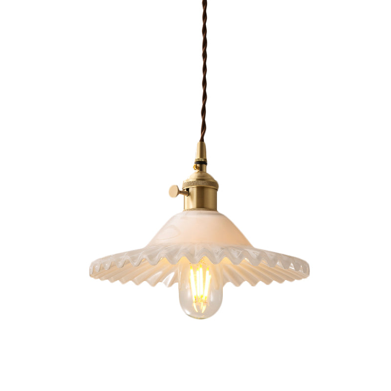 One Light Scalloped Pendant Lighting Fixture Industrial Brass White ...