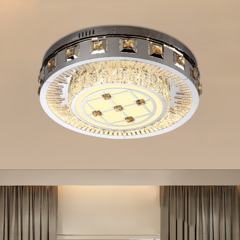 Circular Crystal Blocks Lighting Fixture Contemporary LED Bedroom Flush ...