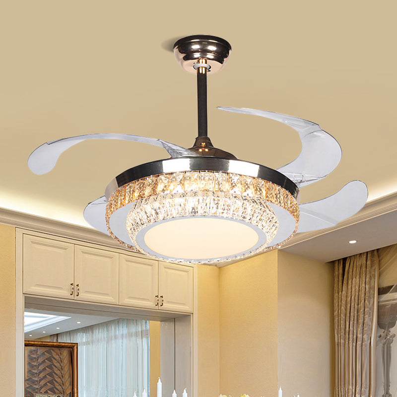 42" Wide LED Semi Flush Contemporary Round Rectangular-Cut Crystals 4 ...