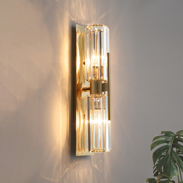 Traditional Tubular Flush Wall Sconce 2 Bulbs Clear Crystal Up and Down ...