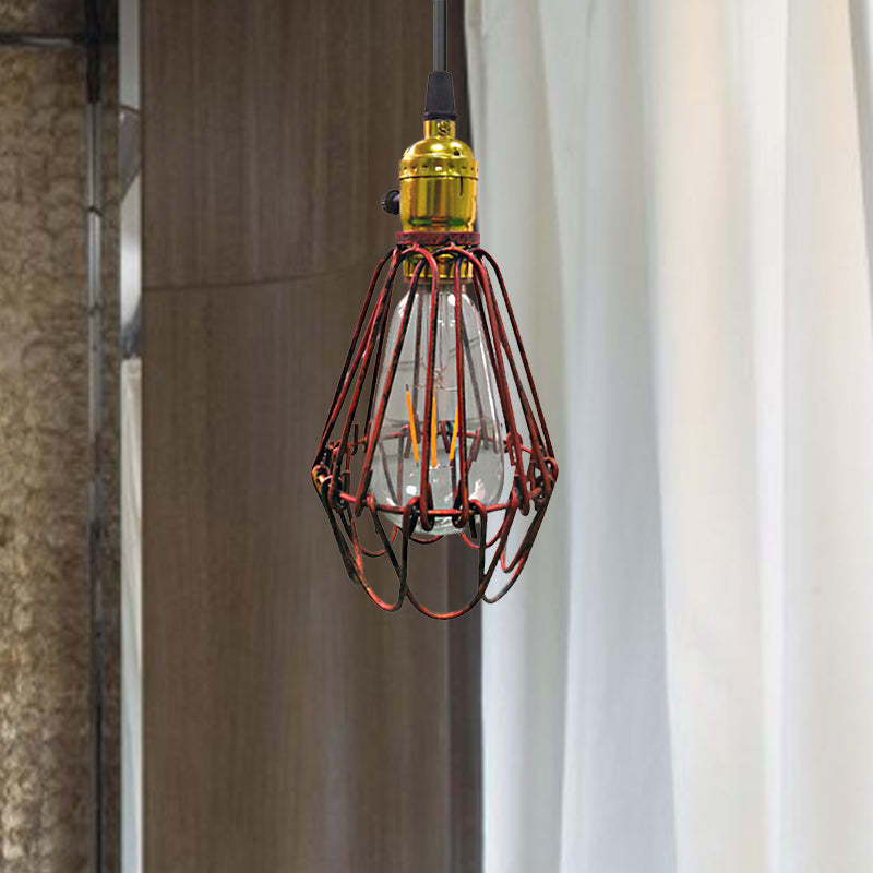 Metal Wire Frame Ceiling Pendant Light Farmhouse Style 1 Light Living ...