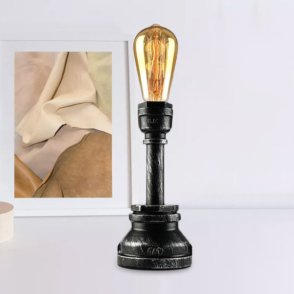 Vintage Style Bare Bulb Table Lighting with Water Pipe 1 Light Metallic ...