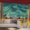 Illustration Tea Time Wallpaper Mural for Accent Wall, Red-Yellow-Green ...