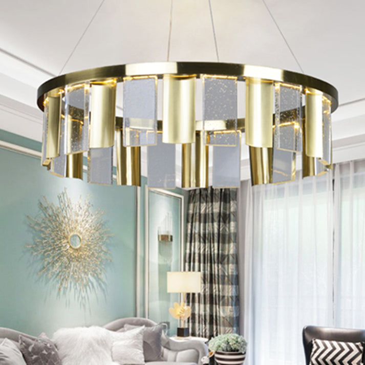 Round Drawing Room Ceiling Pendant Light Contemporary Crystal Panel LED ...