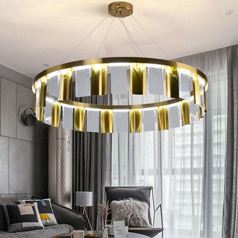 Round Drawing Room Ceiling Pendant Light Contemporary Crystal Panel LED ...