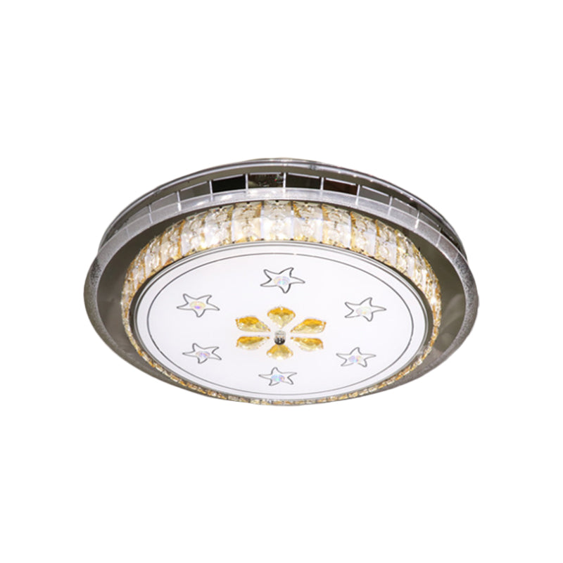 Modern Circular Ceiling Mount Clear Faceted Crystal Blocks LED Flush ...