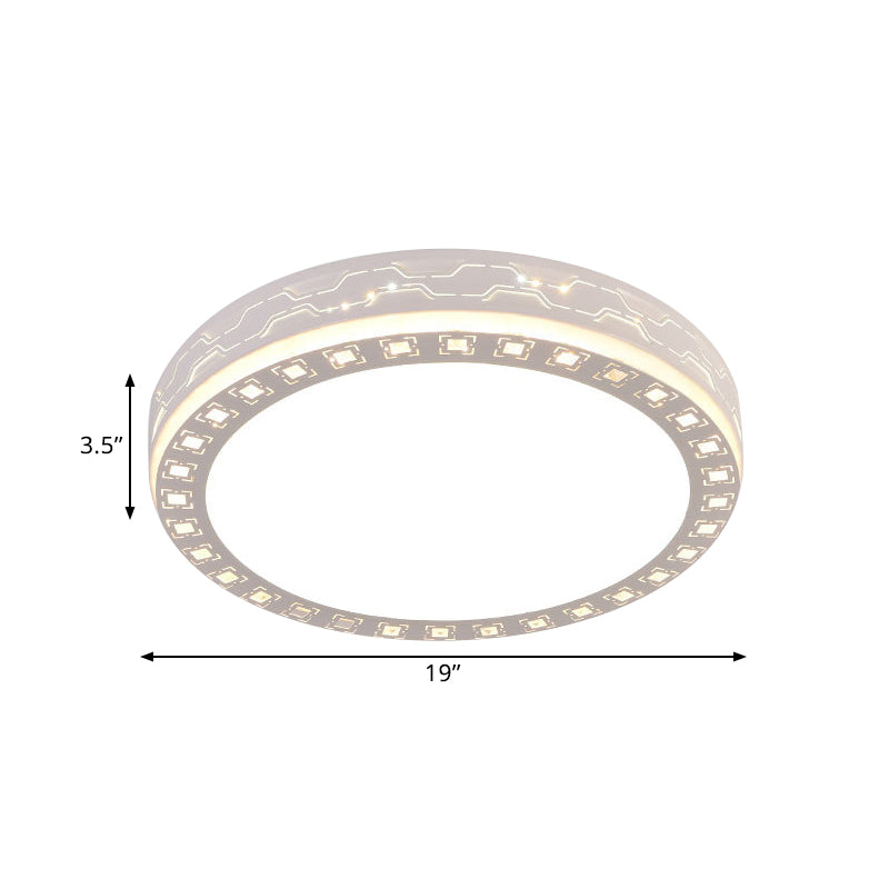 White Round Light Fixture Contemporary Clear Crystal Blocks LED ...