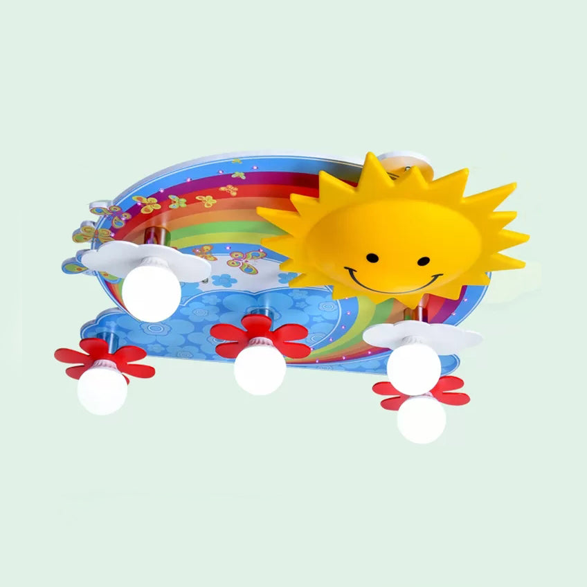 Kids Sun & Rainbow Flush Mount Light Wood Multi-Color Ceiling Lamp for ...